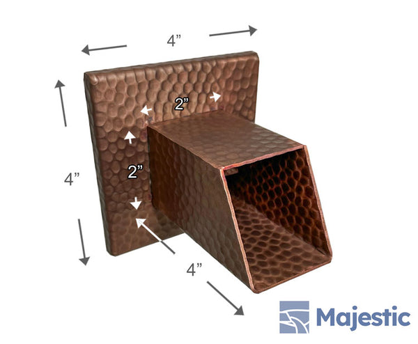 Gallant 2" Square Fountain/Pool Water Spout - Hammered Copper