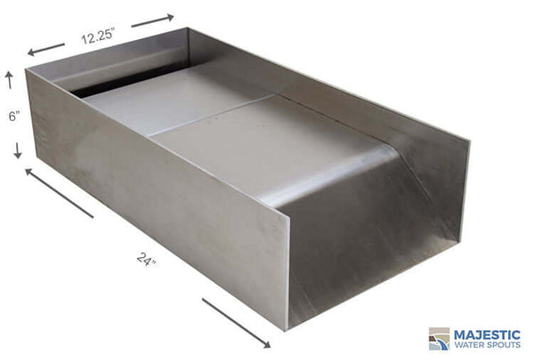 Block 12" Open Top Spillway Scupper for Water Feature - Stainless Steel