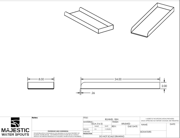 Martin 24" Water Runnel/Rill Spill Channel - Stainless Steel